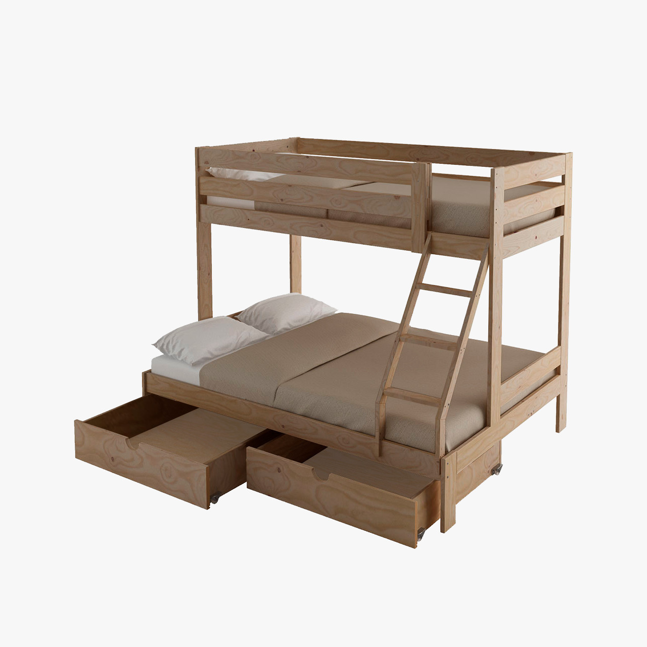 Litera triple de matrimonio cama 90 y 140 con cajones | LUFE