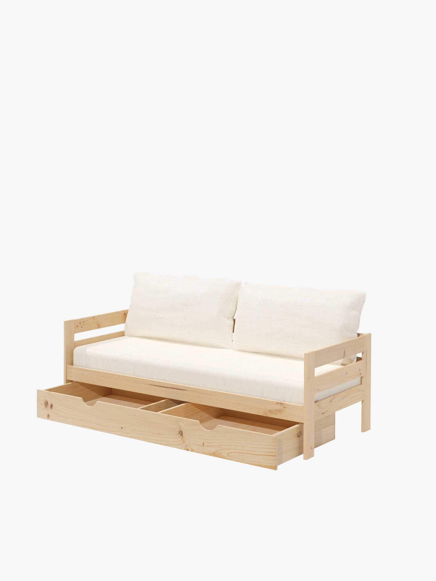 Diván individual de 90 cm de madera con respaldo y cajon largo | LUFE